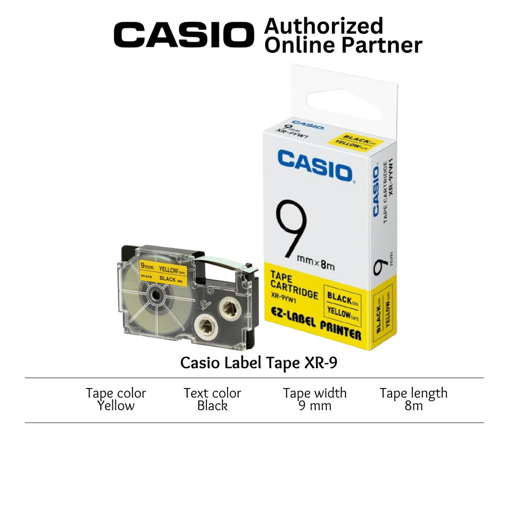 [ORIGINAL] Casio XR-9 9mm EZ-label Tape Cartridge 8 Meter XR-9YW1 Black ...
