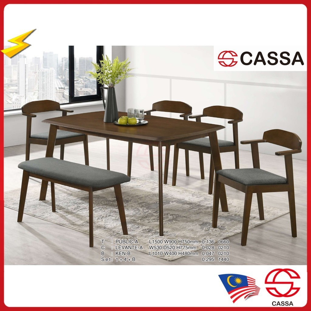 [DINING SET] Cassa (1+4+Bench) Solid Wood Top Wooden Dining Table ...
