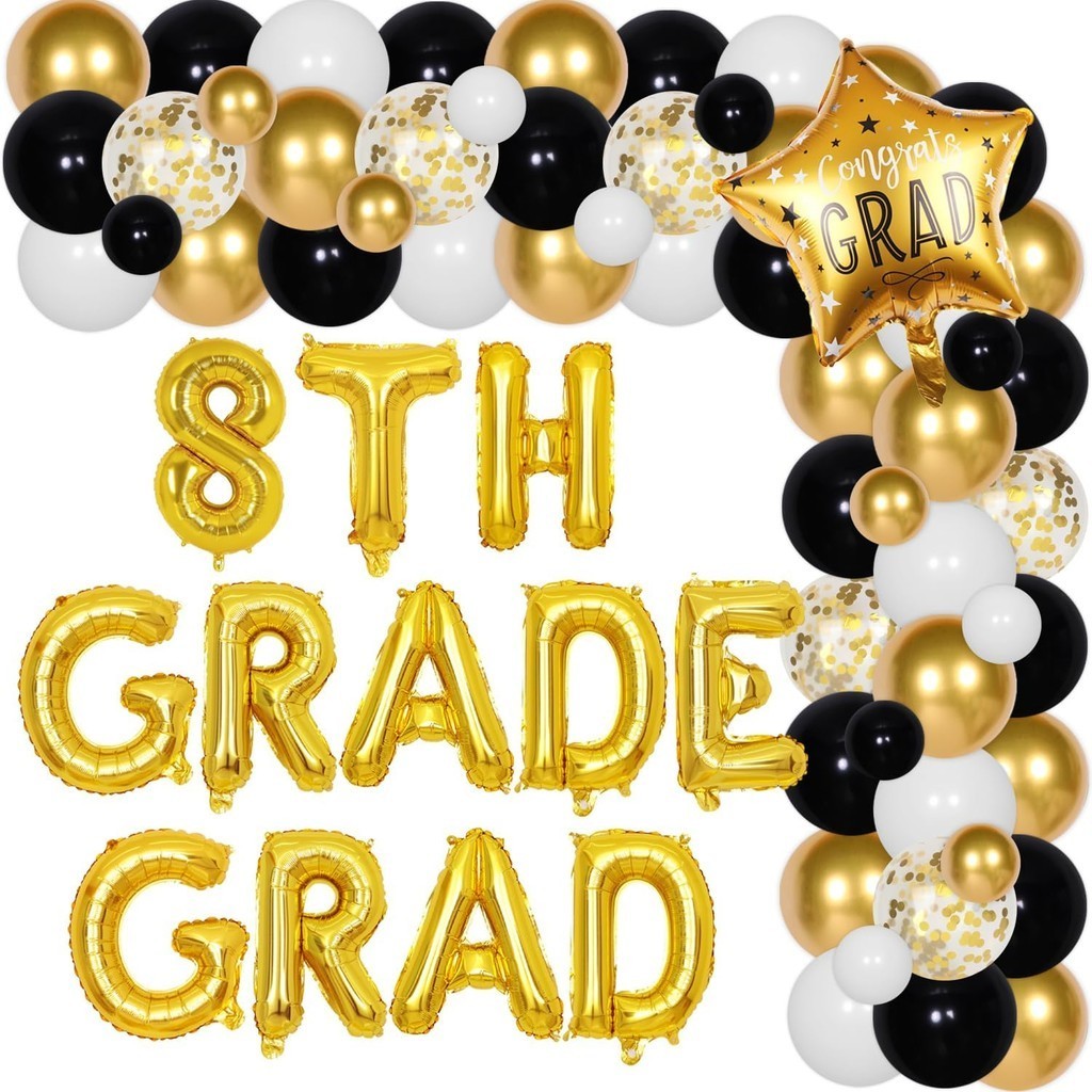 Joymemo 89Pcs Black Gold Graduation Decoration, 8th Grade Graduation ...