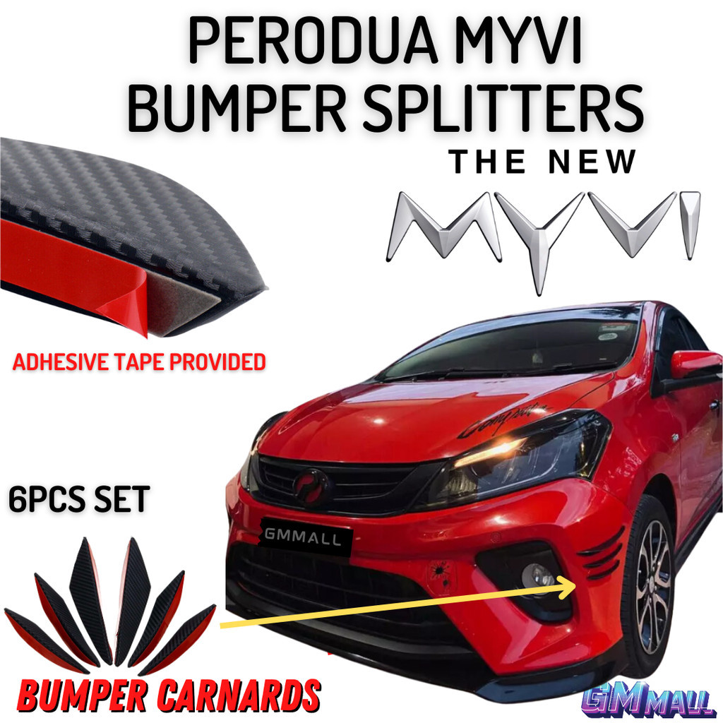 6PCs PERODUA MYVI CAR CANARDS Front Bumper Diffuser Splitter Lip ...