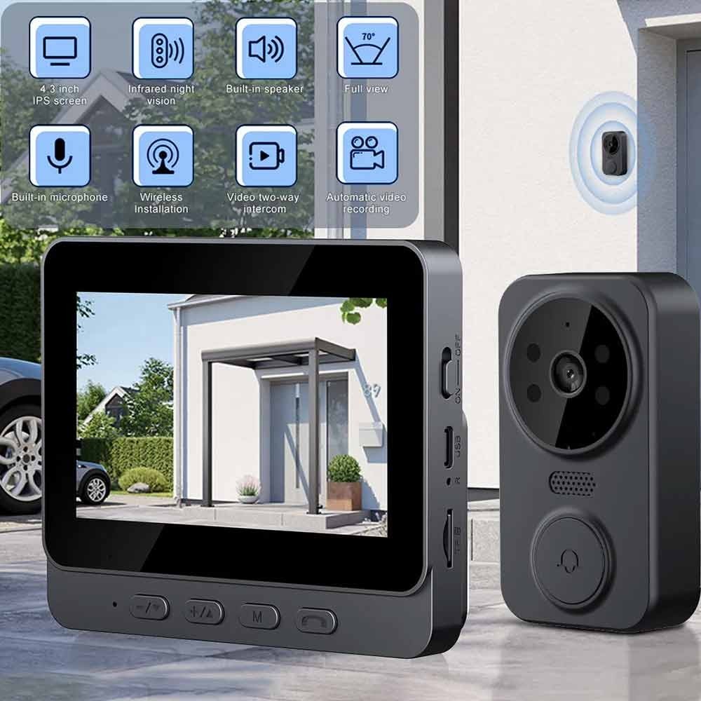 4.3" Monitor Wireless Doorbell Camera Night Vision Door Ring Intercom ...
