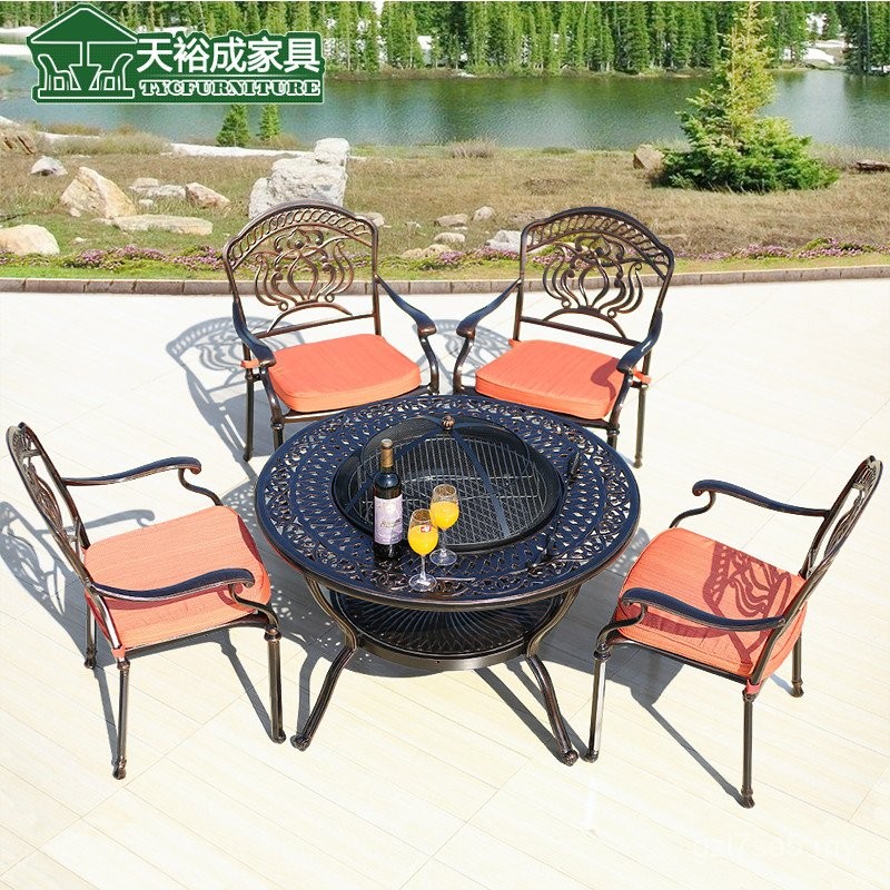 Meja dan Kerusi BBQ Luaran Aluminium Aluminium untuk Meja Makan Seni ...