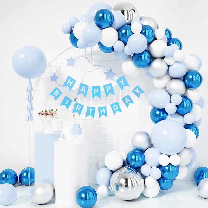 Susunan Belon Macaron Biru untuk Majlis Pembukaan, Hari Lahir, Hiasan ...