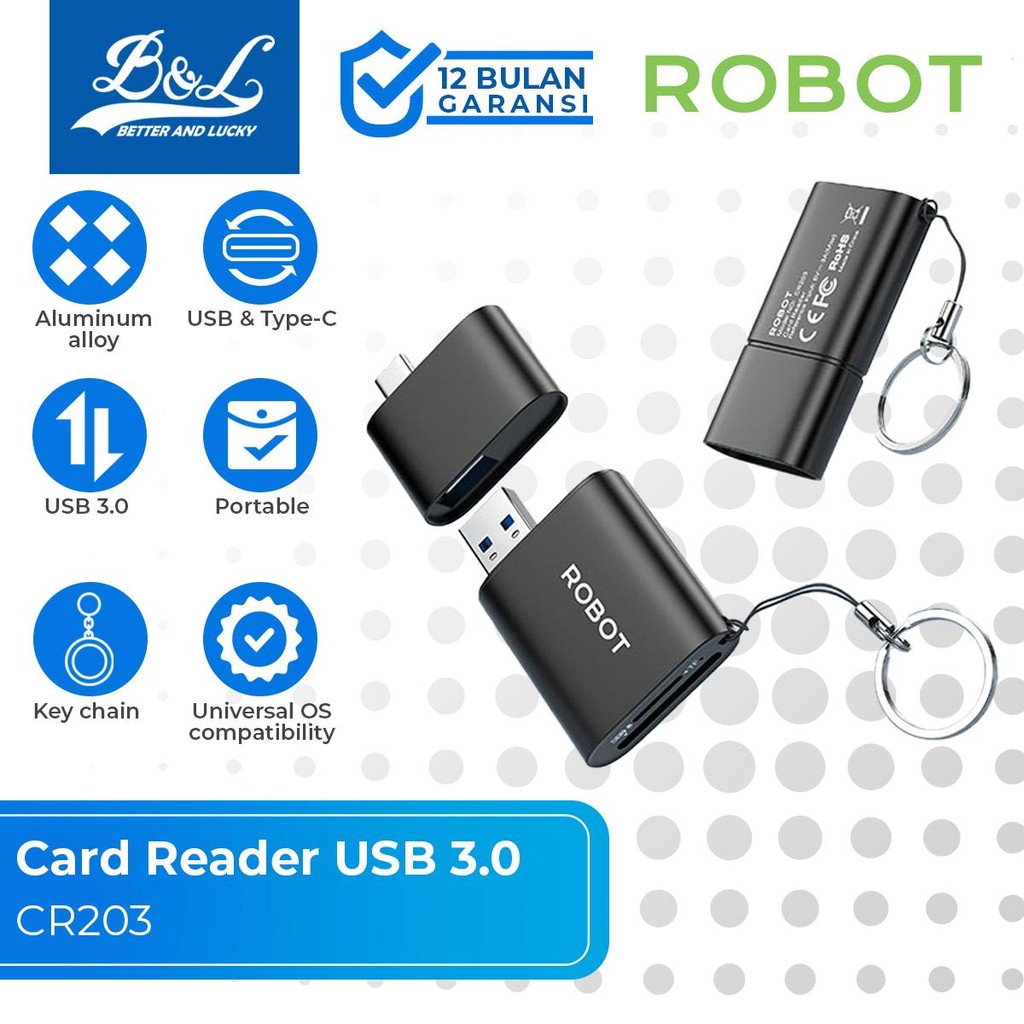 Robot CR203 Card Reader USB 3.0 Micro-SD OTG USB-C to USB-A Adapter ...