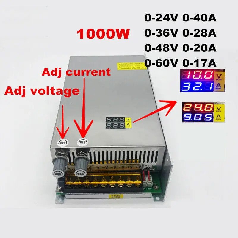 Current limiting Power Supply 1000W 12V 24V 36V 48V 60V 80V 120V 160V ...