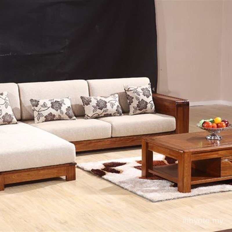 Semua Sofa Kayu Pepejal Sofa Sudut Kayu Elm Tulen Chaise Sofa berbentuk ...