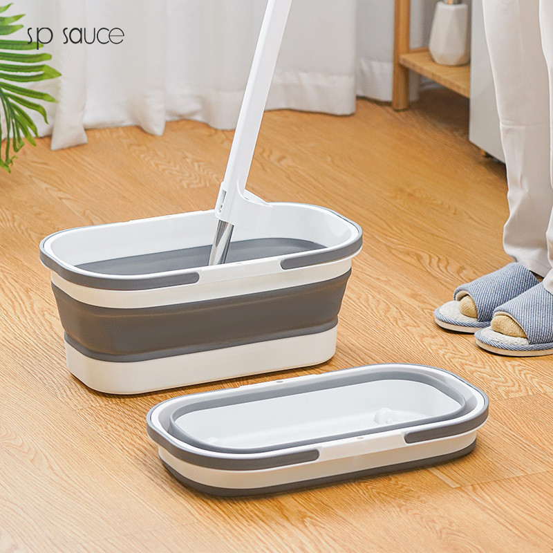 Mop Bucket Rectangular Foldable Large Flat Household Wheeled Bucket ...