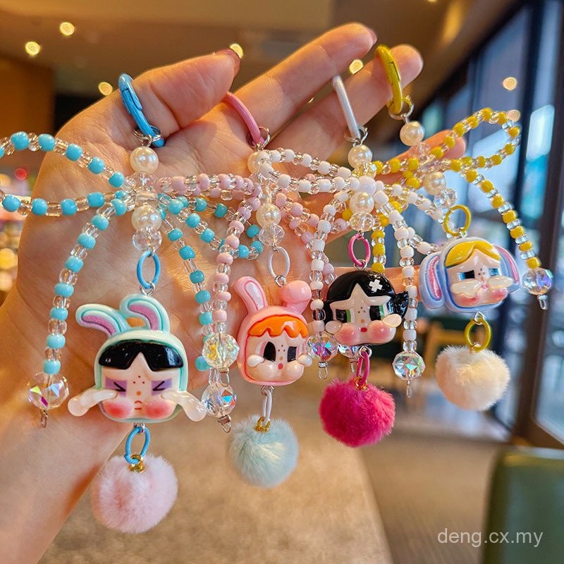 Eghy Ready Stock Cute Cartoon Doll Bow Keychain diy Beaded Couple ...