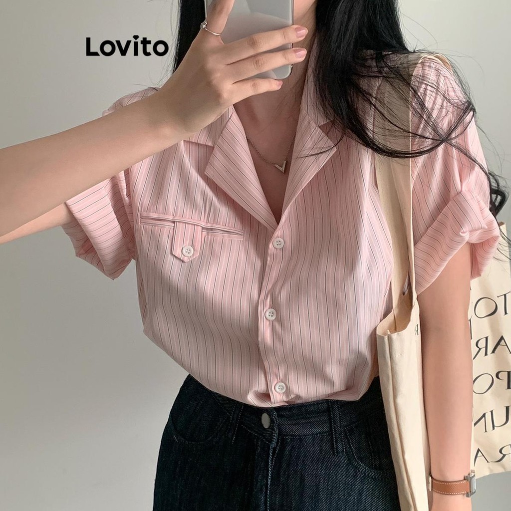 Lovito Casual Striped Button Blouse for Women LNM67228 Lovito Blus ...