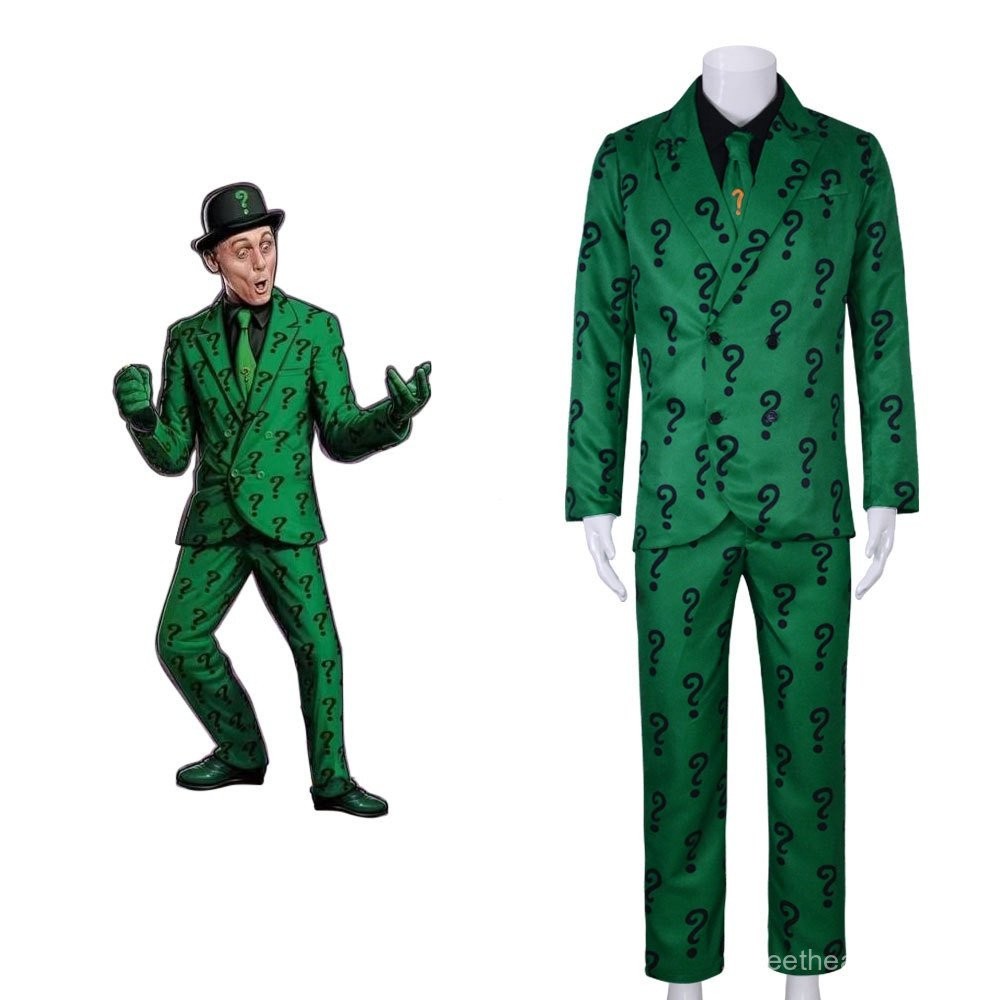Dc Batman Gotham Riddler cos costume Halloween Green Question Mark Suit ...