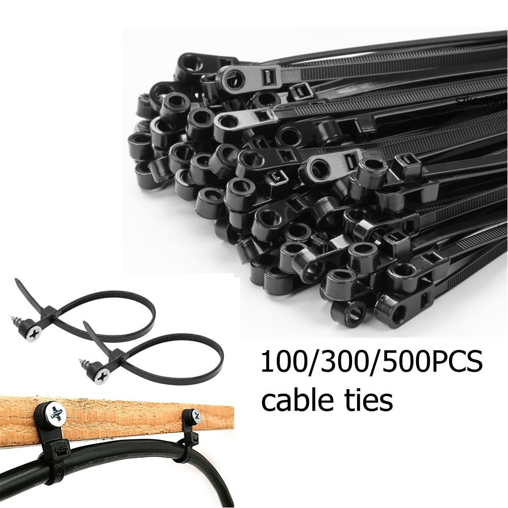 500/100PCS Nylon Cable Ties with Screw Mounting Hole Self Locking Loop Wraps Bundle Fixed Cables ...