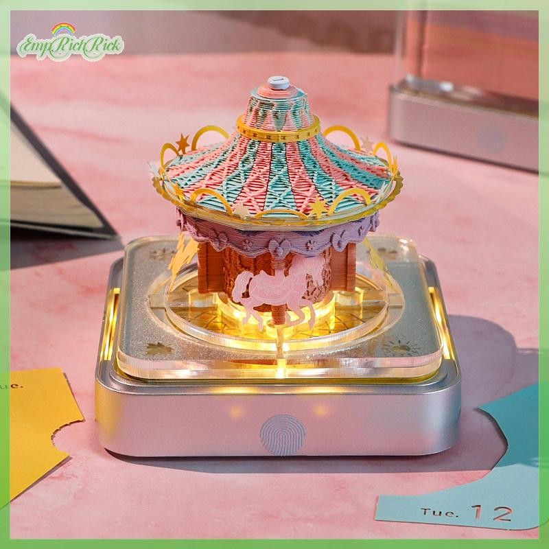 ERHK> Carousel Desk Calendar With LED Lights 2025 Calendar Memo Pad ...