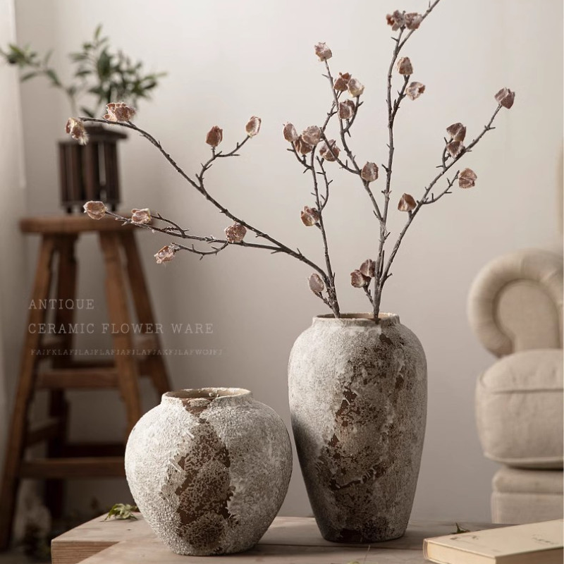 Rustic Ceramic Vase, Vintage High Floor Vase Farmhouse Decor, Large ...