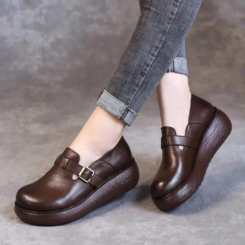 New Japanese Retro Leather Platform Shoes Women's Round Head ...
