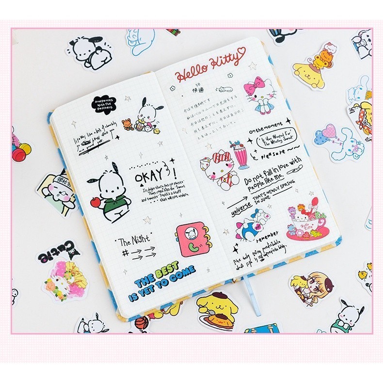 60pcs Box Sanrio Handbook Sticker Set Hello Kitty Kuromi Cinnamoroll