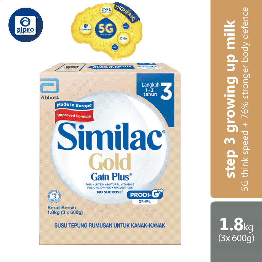 Abbott Similac Gold Gain Plus S3 (GL+2FL) 1.8kg Bib | New Improved ...