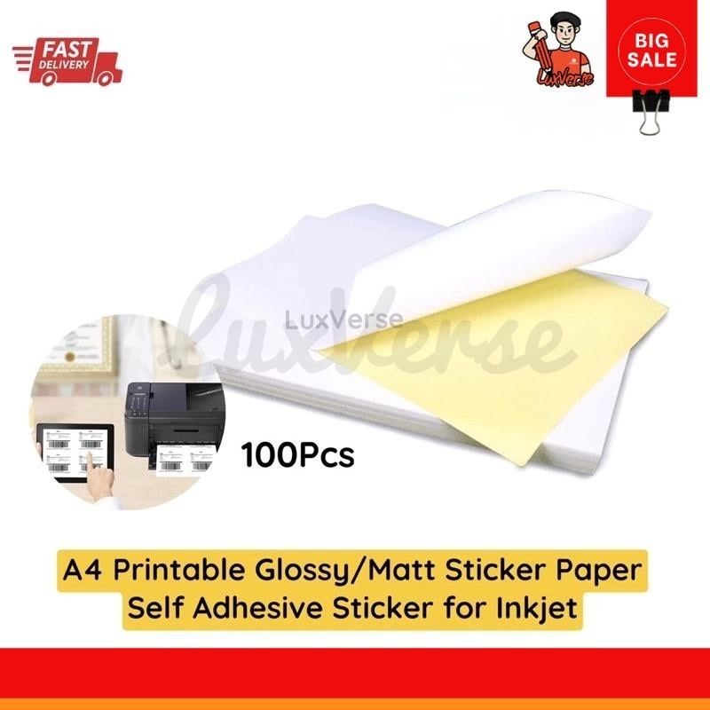 Self Adhesive White Sticker Paper A4 Matt / Glossy 100'Sheet Label ...