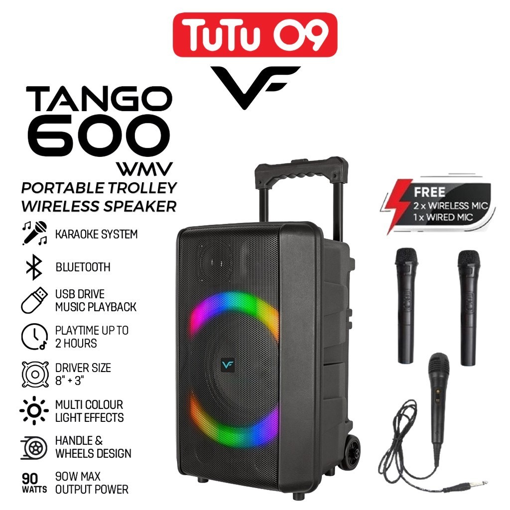 Vinnfier VF TANGO 600 WMV Portable Trolley Bluetooth Wireless Speaker TWS USB AUX FM Micro-SD ...