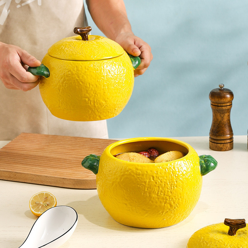2.2L Lemon shaped Stew Pot for Bread Baking Casserole Dish Nonstick Pan ...