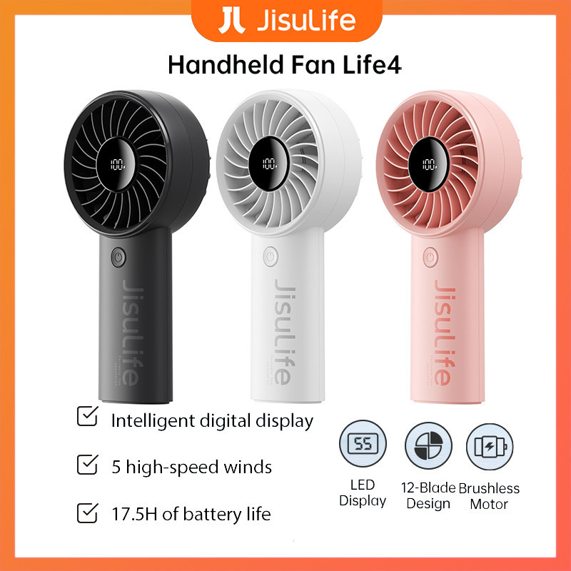 JISULIFE Handheld Fan Life4 5000mAh 12 Blades Turbo fan 5 Wind Speeds ...