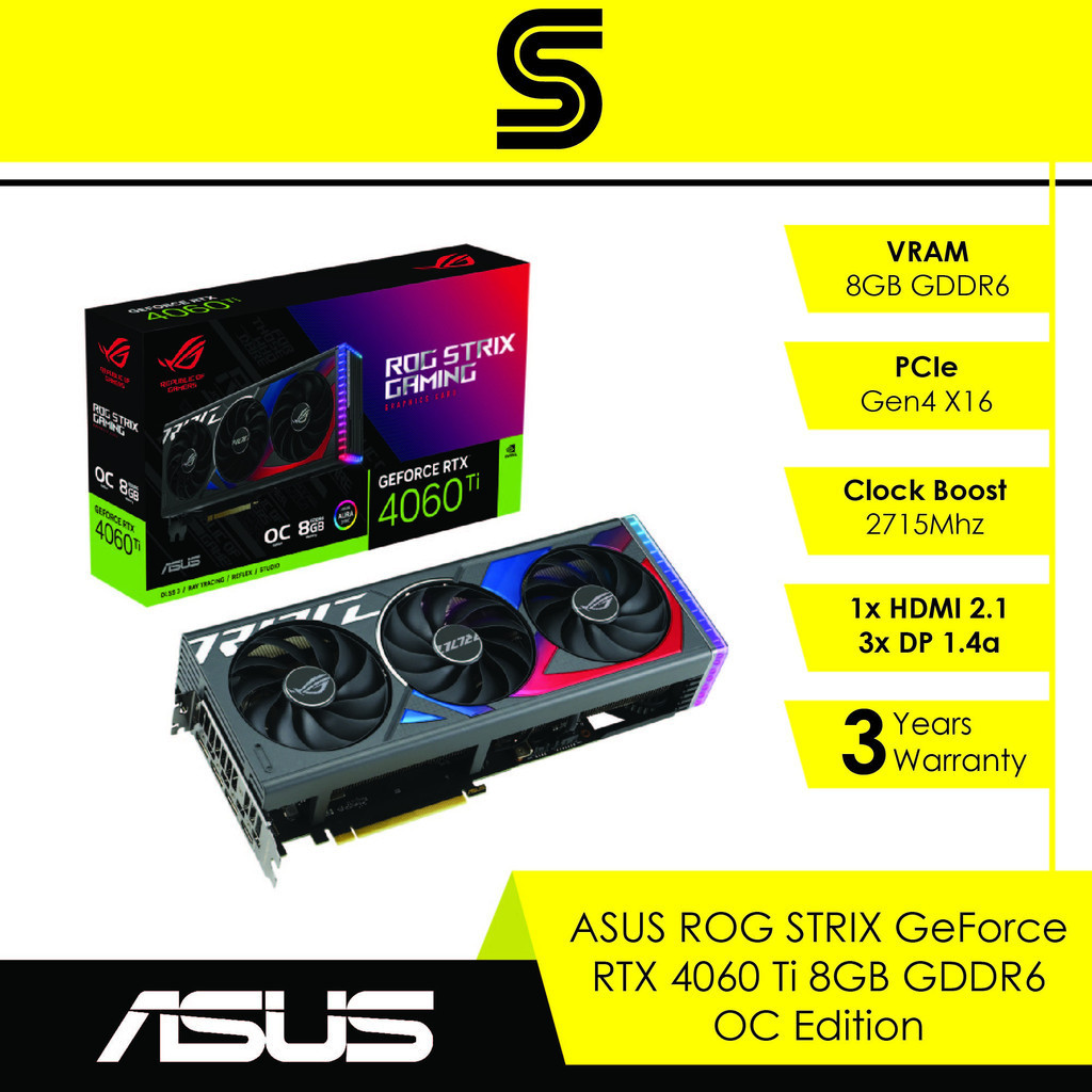 ASUS ROG STRIX GeForce RTX 4060 Ti 8GB GDDR6 OC Edition | Shopee Malaysia