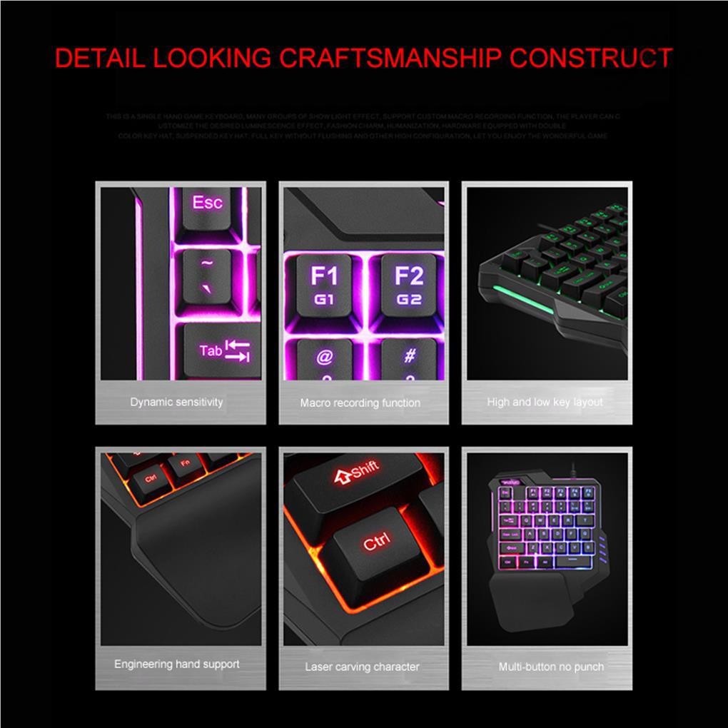 One-Handed Mechanical Gaming Keyboard RGB Backlit Game Gaming Mini ...