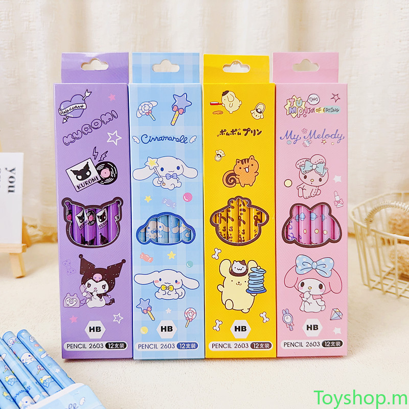 12Pcs Cute Cartoon Sanrio HB Pencil Kuromi Cinnamoroll My Melody ...