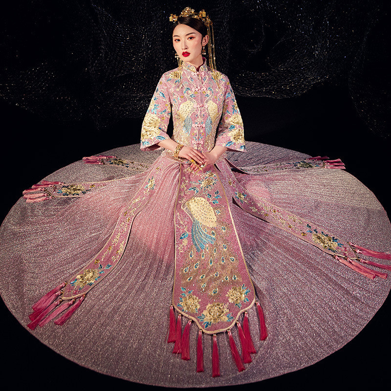 New Style Pink Xiuhe Clothing Bridal Dragon Phoenix Gown Photo Studio ...