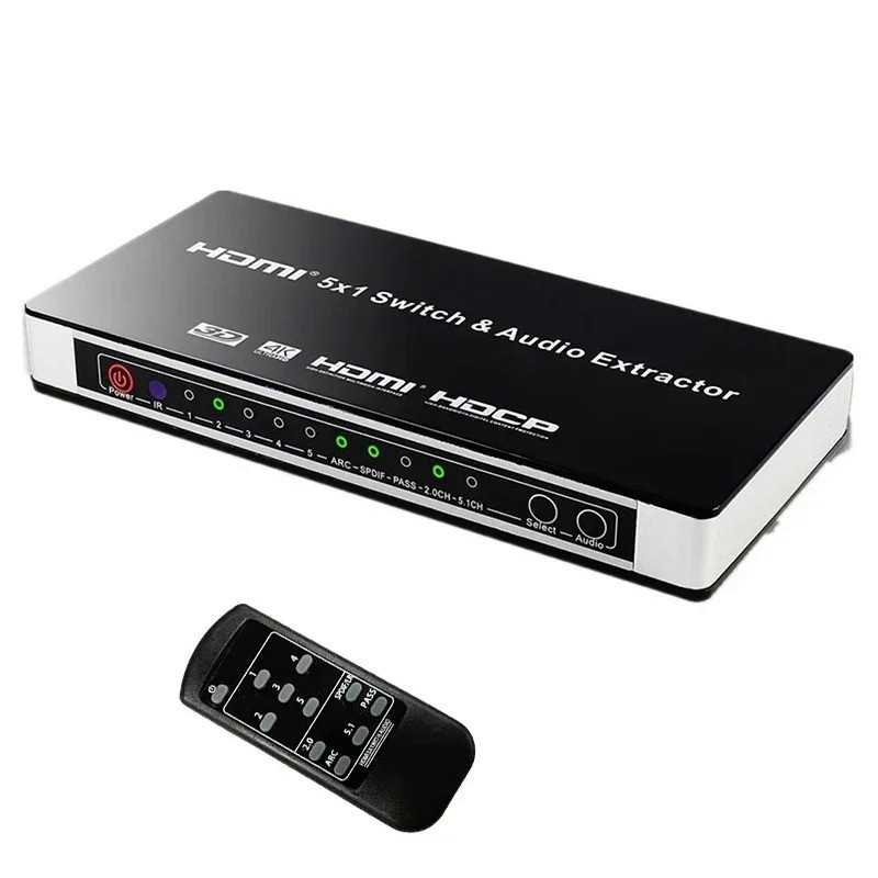 4K HDMI Switch Audio Extractor 5x1 HDMI ARC Switcher 5 in 1 out with Optical + R/L Audio HDMI ...