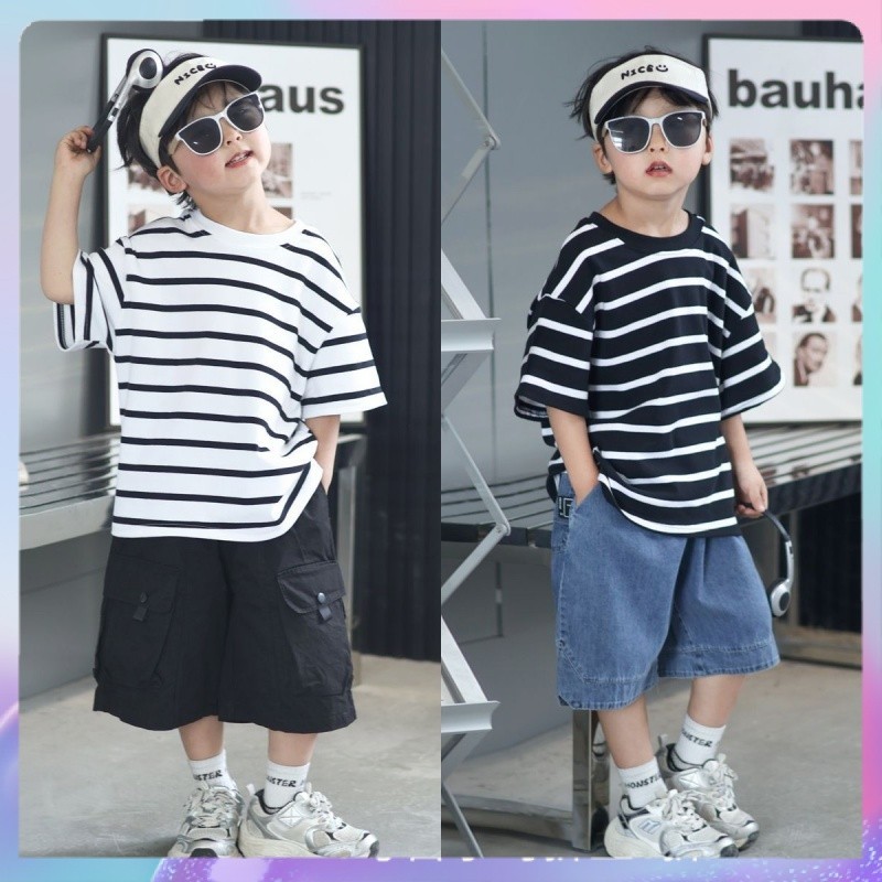 🔥Ready Stock🔥5-14 Years Tshirt Budak Lelaki Korean Style Striped Loose ...