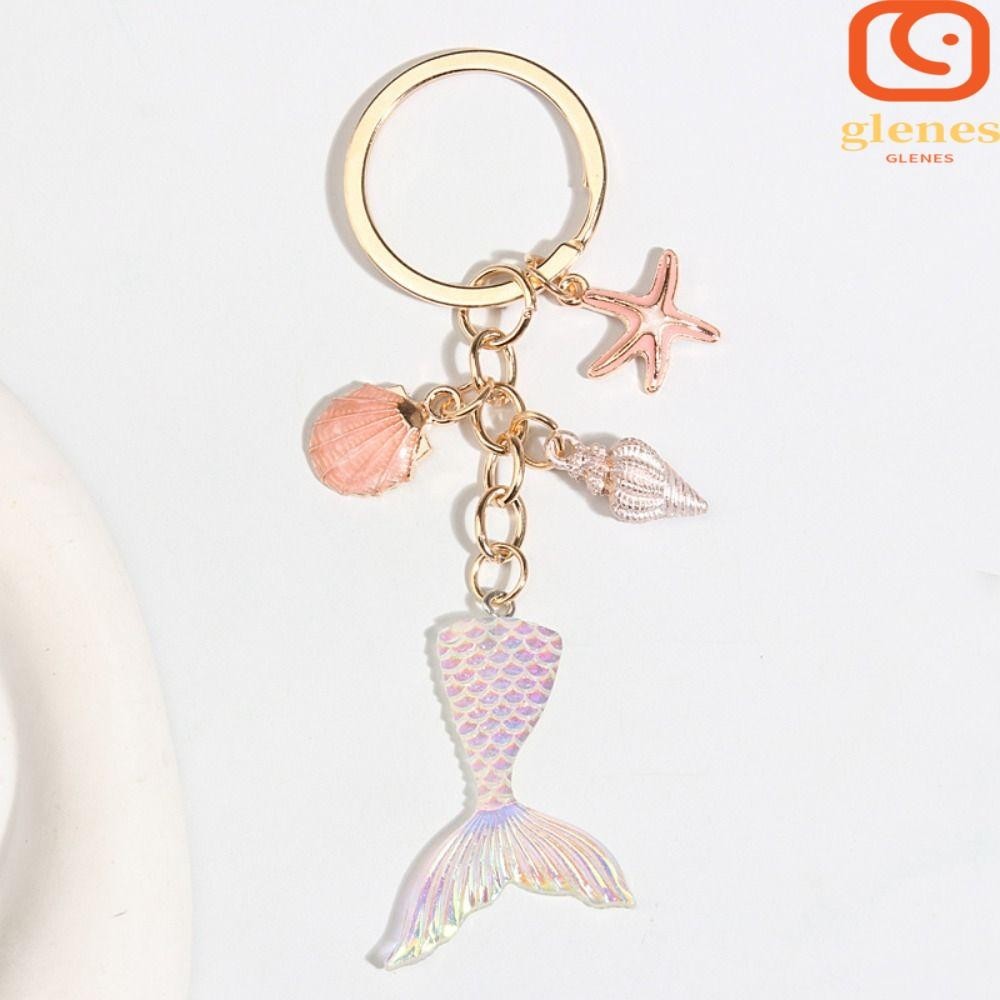 GLENES Starfish Shell Conch Heart Keyring, Starfish Conch Mermaid Tail Keyring, Key Chains ...