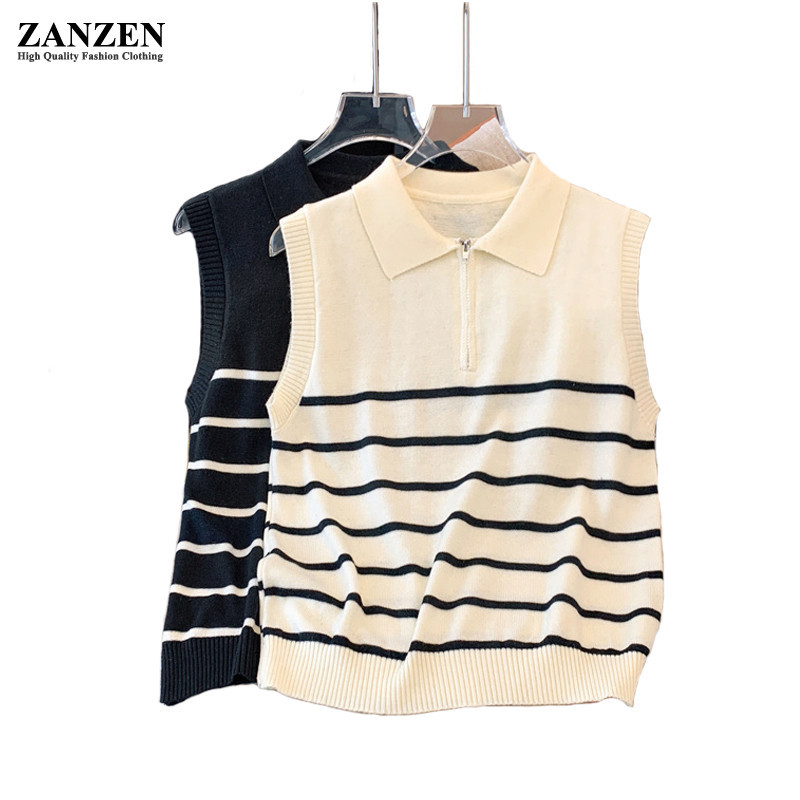 ZANZEN Korean Style Women Knitted Vest Korean Style Sleeveless Top V ...