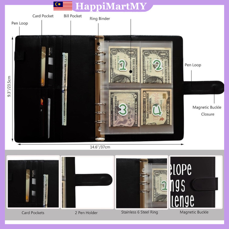 100DAYS Money Challenge Saving Loose-leaf Books PU Leather Notebook ...