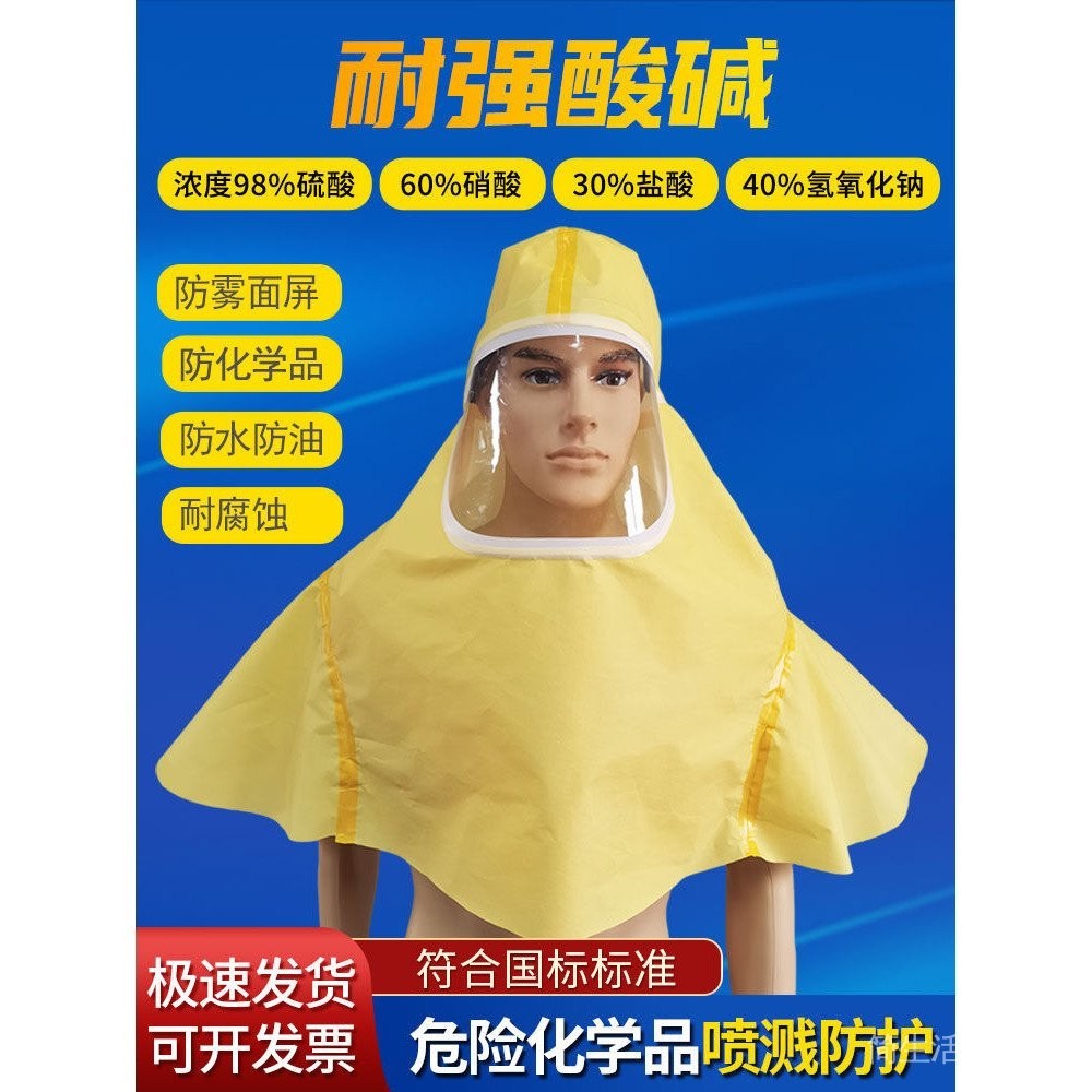 防化面罩 耐酸碱化学实验室头罩化面屏全脸防护头套耐腐蚀Chemical Resistant Mask Acid Alkali ...
