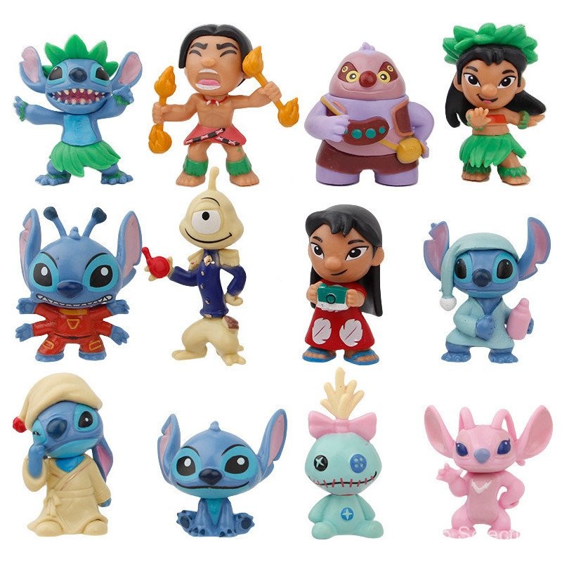 12Pcs/Set 5-7cm Anime Lilo & Stitch Figure Agent Pleakley Stitch Angel ...