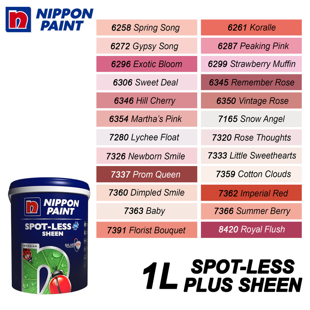 1L NIPPON PAINT INTERIOR WALL SPOT-LESS PLUS SHEEN REDNESS PINK ...