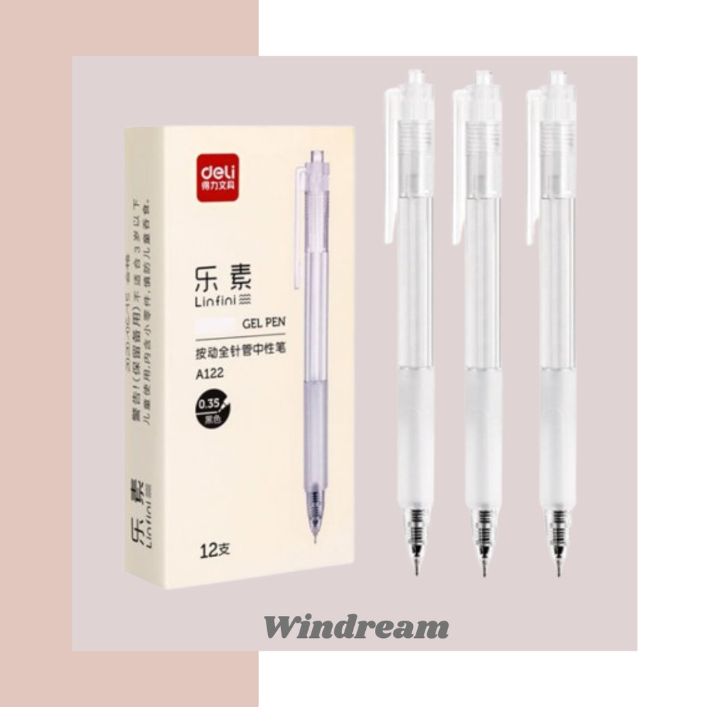 DELI A122 Retractable Gel Pen 0.35mm Black (per doz/12pcs) | Shopee ...