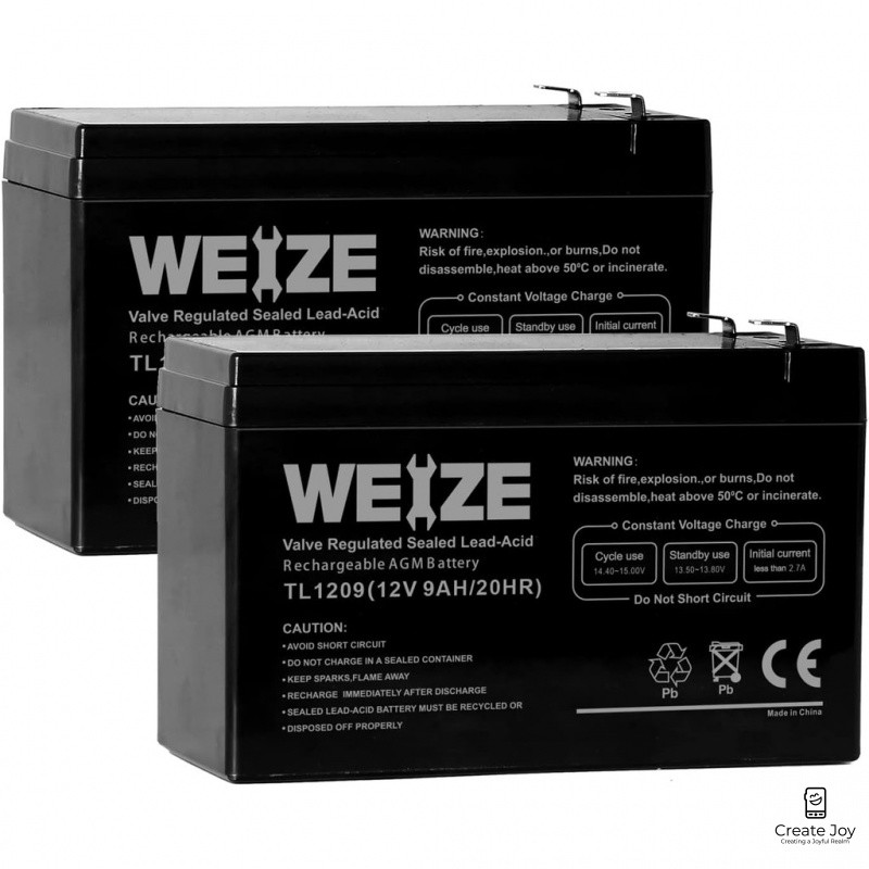 Bateri WEIZE 12V 9AH, Bateri Asid Plumbum Tertutup dengan Terminal F2 ...