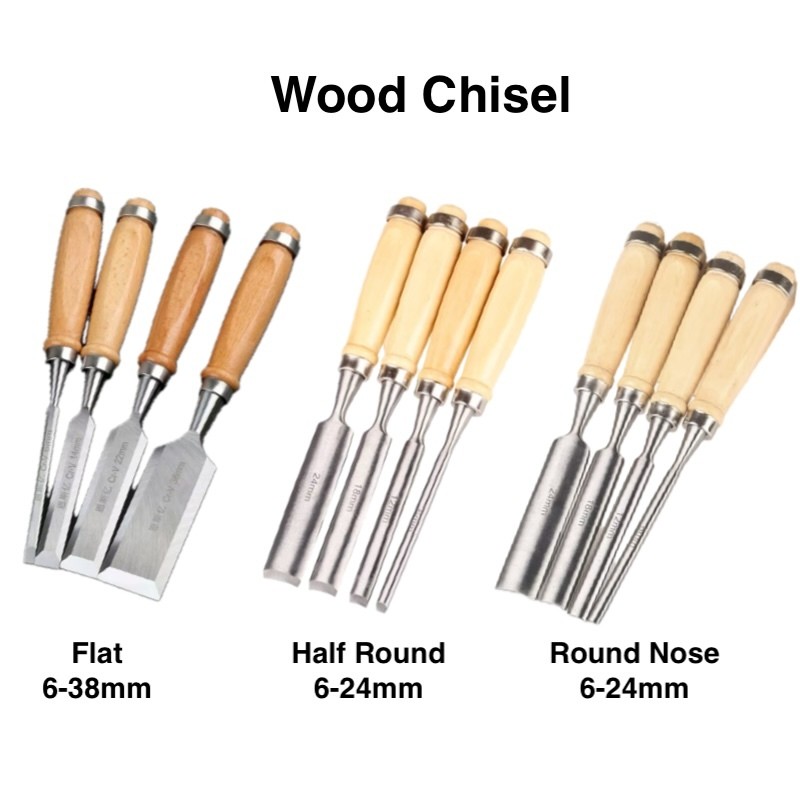 WoodWorking CRV Flat / Half Round / Round Nose Wood Chisel 平凿/内半圆 ...