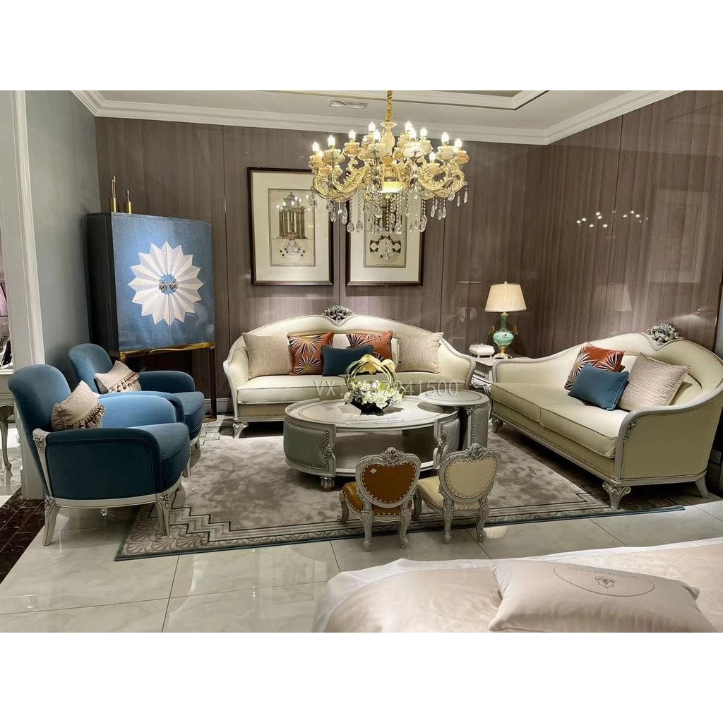 Perabot Kayu Pepejal Gaya Perancis Eropah Merak Biru FB12 Sofa Empat ...