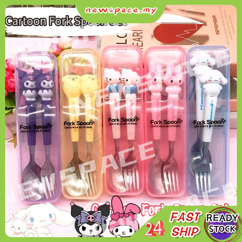 Kuromi Kids Stainless Steel Spoon Fork Set With Box Sanrio Kuromi ...