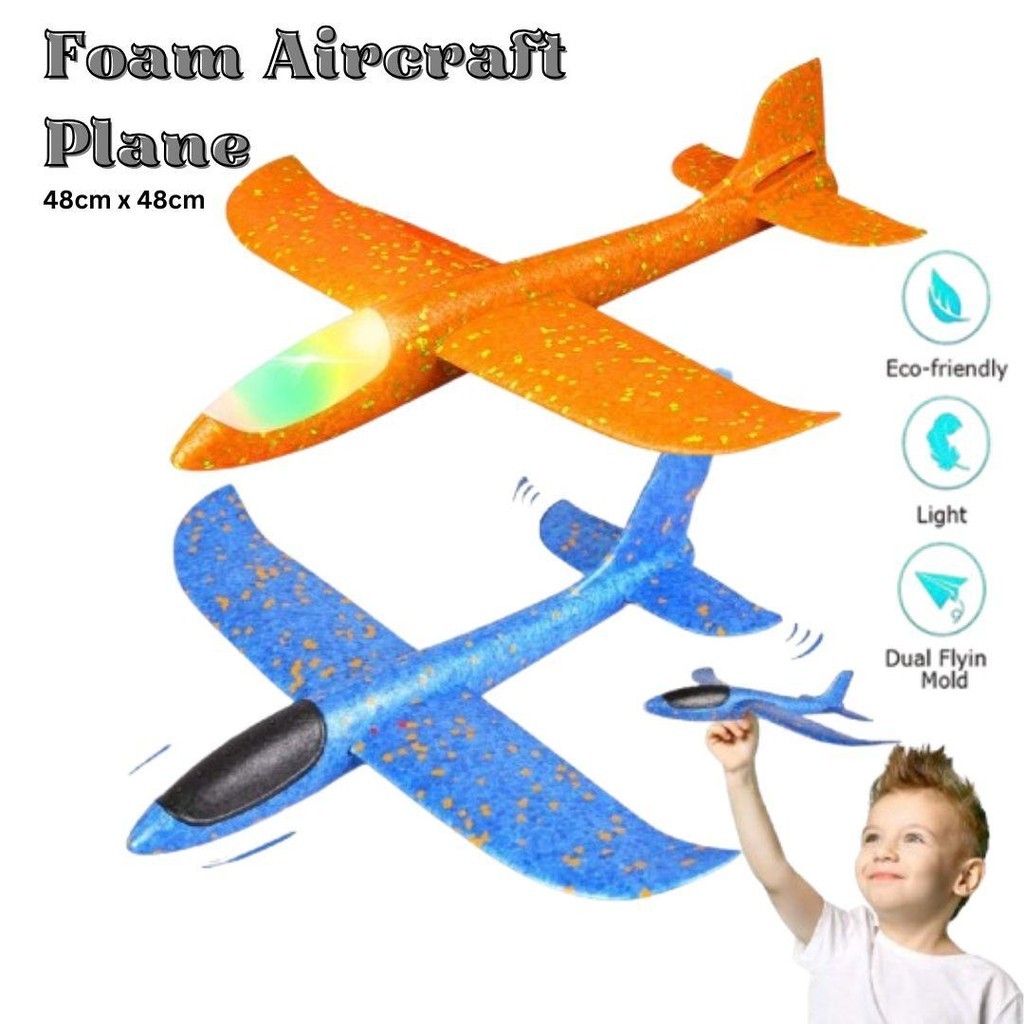 48cm LED Airplane Kids Toy Hand Throw Flying Glider Foam Plane for Kids ...