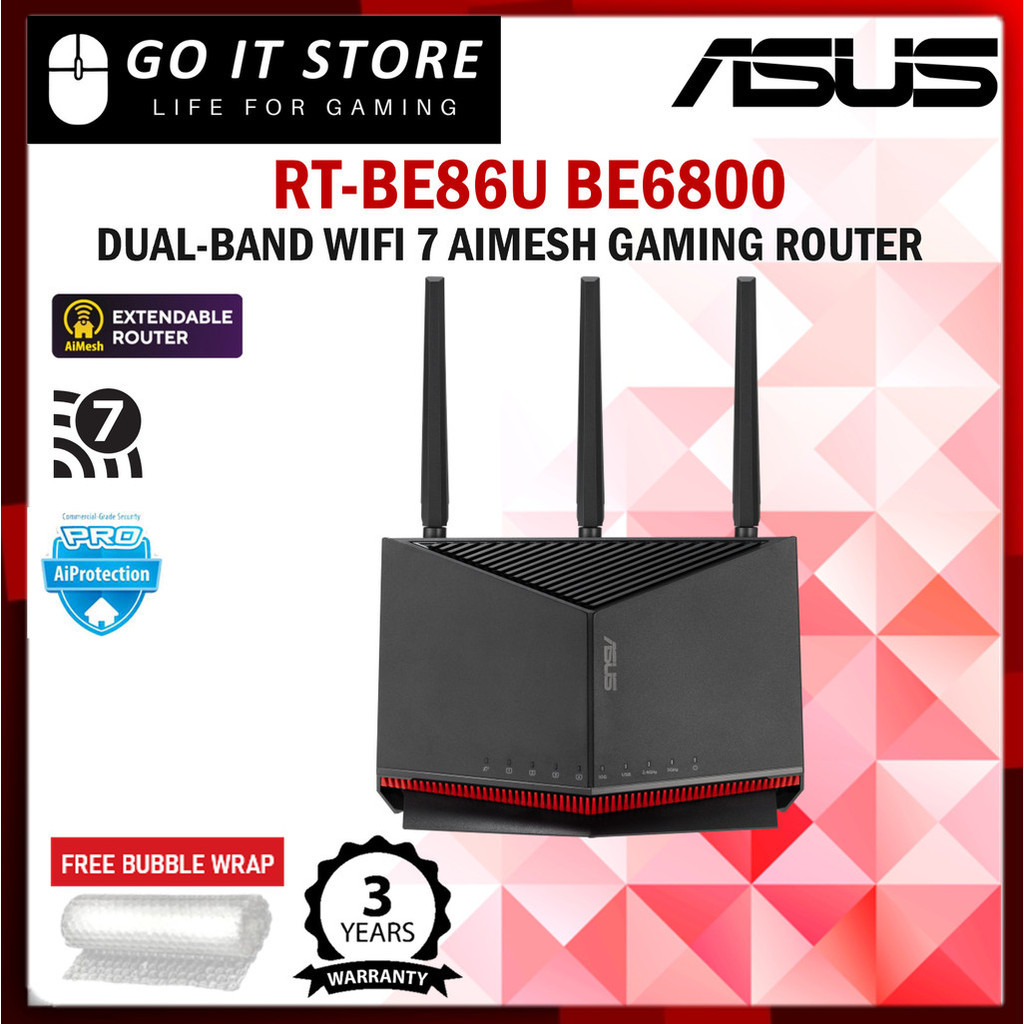 ASUS RT-BE86U BE6800 Dual Band Wi-Fi 7 Gaming Router AiMesh Extendable ...