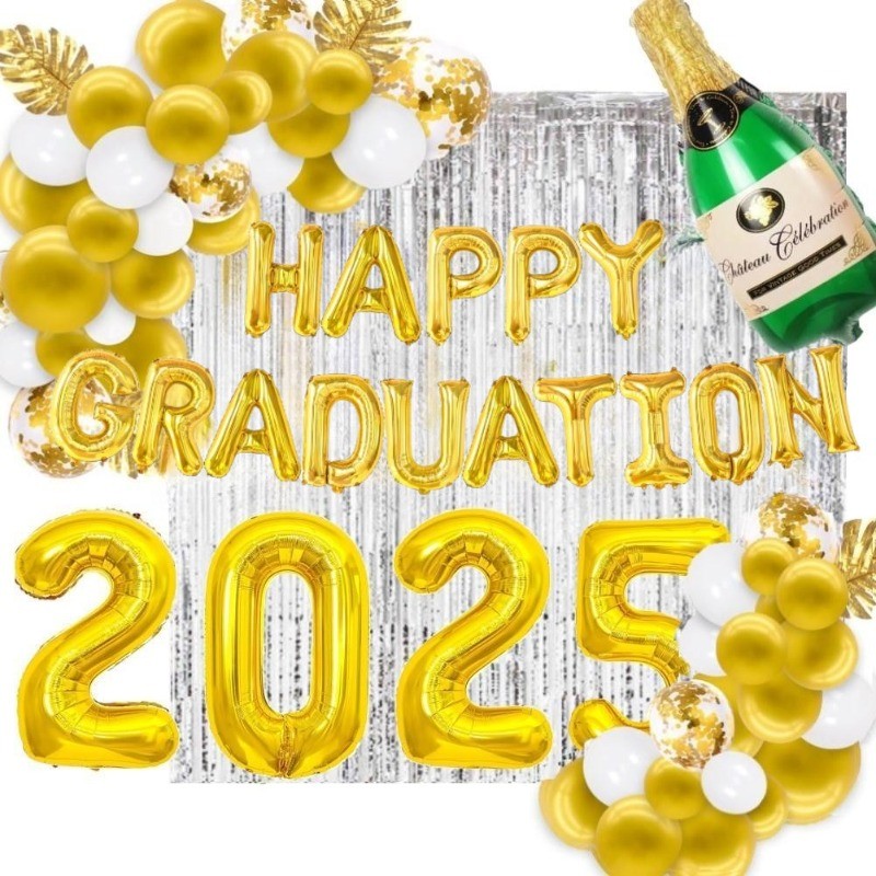2025 Happy Graduation Balloon Set 2025 White Gold Number Balloon Happy ...