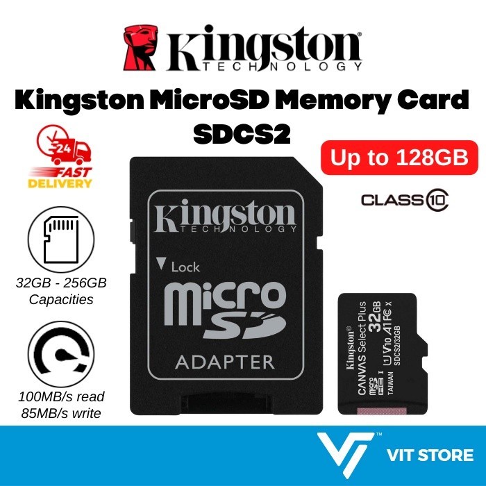 KINGSTON Kad Memori SD Mikro 100MB/s Kanvas Select Plus microSD Kelas ...