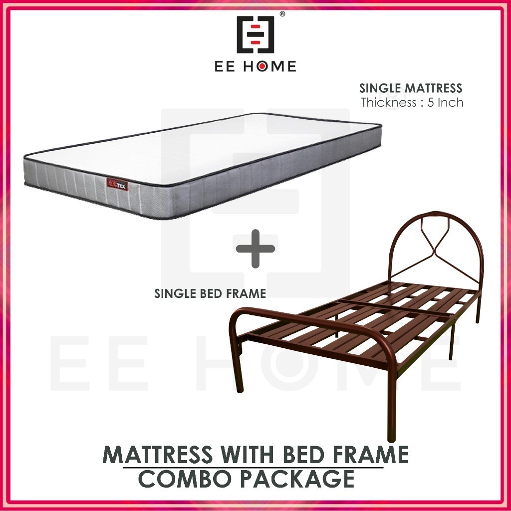 EE HOME 3V Super Base Set Single Bed Frame with 5inch Mattress Katil ...