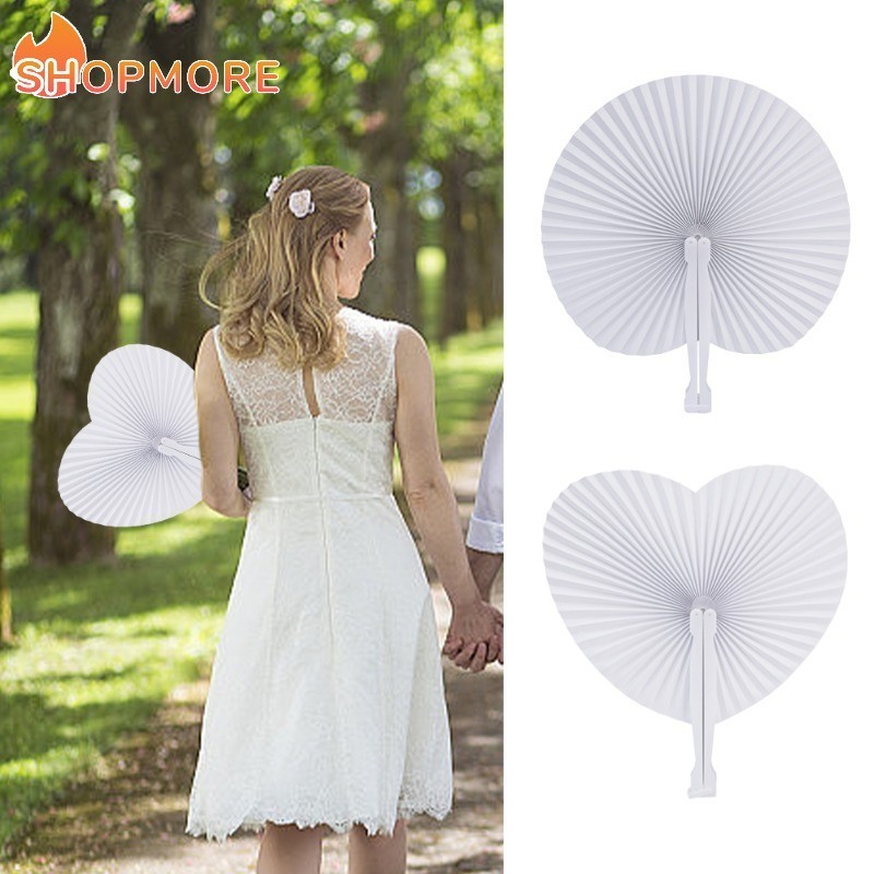 Heart Round Shape Hand Foldable Fan - DIY White Love Style Paper Fans ...