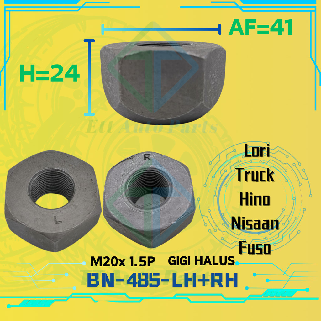 Lori Truck/ Hino/ Nisaan/ Fuso (Depan/Front) *20mm x 1.5P* Hub Bolt Nut ...