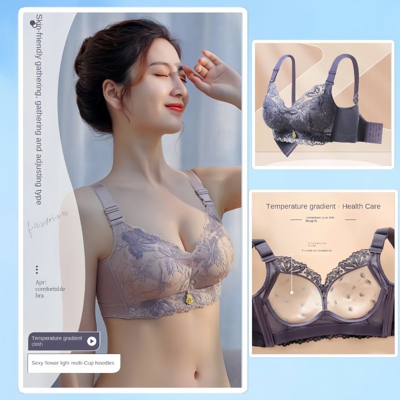 Adjustable bra lace bra without steel ring small chest gathered sexy underwear women's breast ...