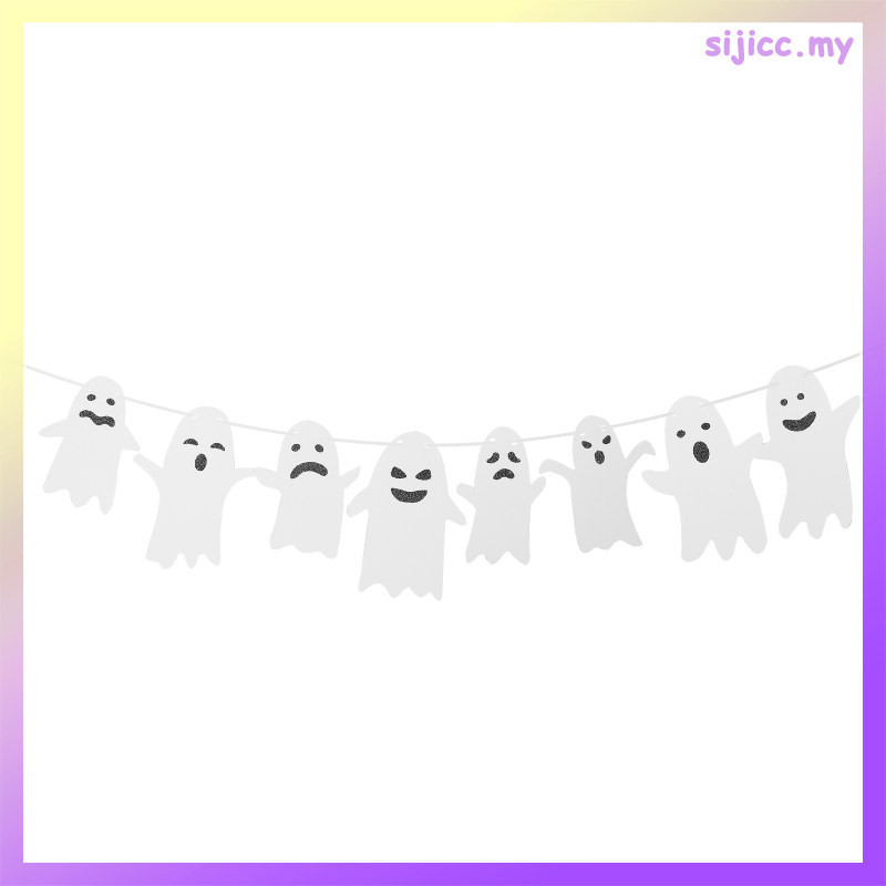 2 Sets Decor Halloween Party Banner Ghosts Hanging Pull Flag Festive ...